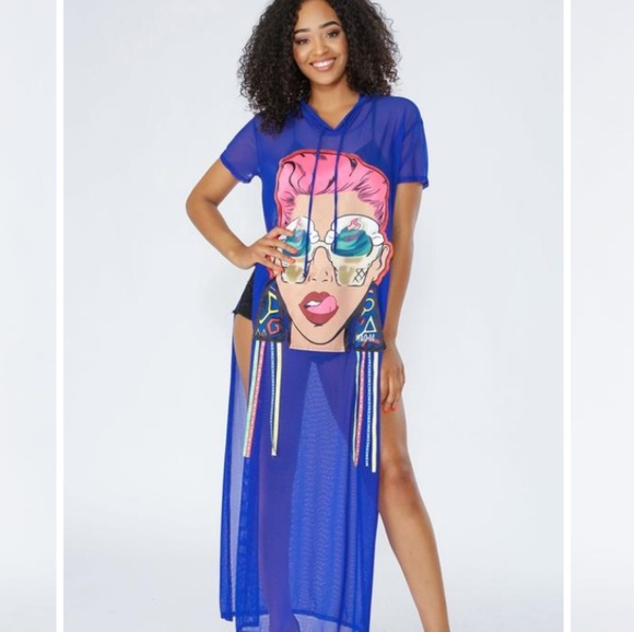 Swim | Graphic Print Long Sheer Mesh Cover Up | Poshmark